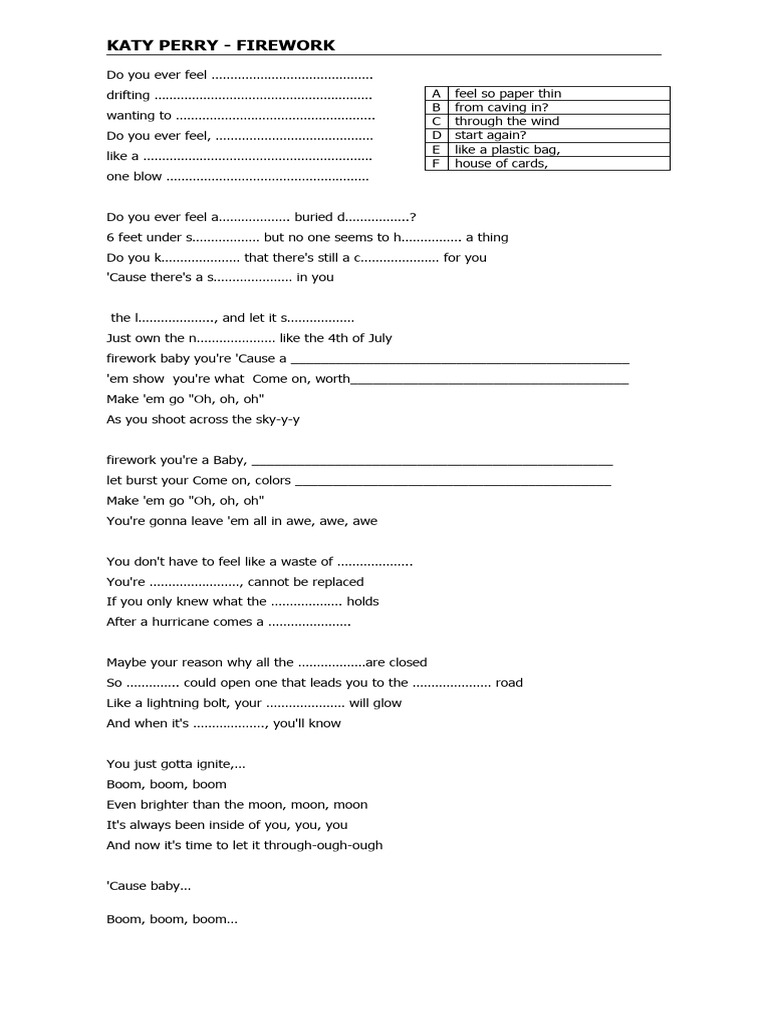 Firework Katy Perry | PDF | Home & Garden | Poetry