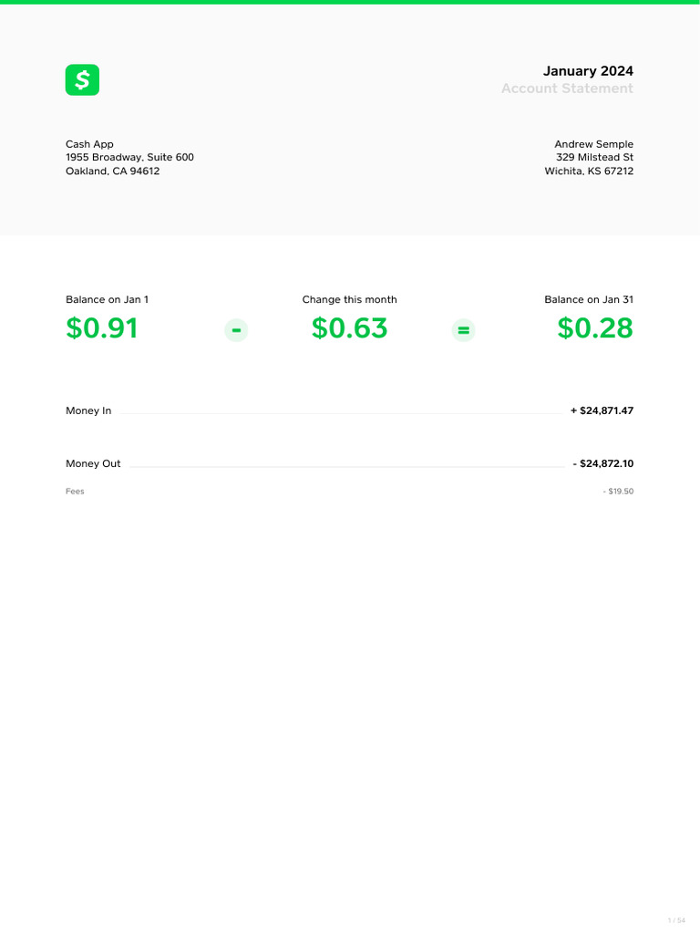 January 2024 Cash App Statement | PDF | Cash | Payments