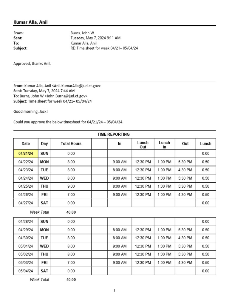 CSSD Timesheet 04212024 - 05042024 | PDF