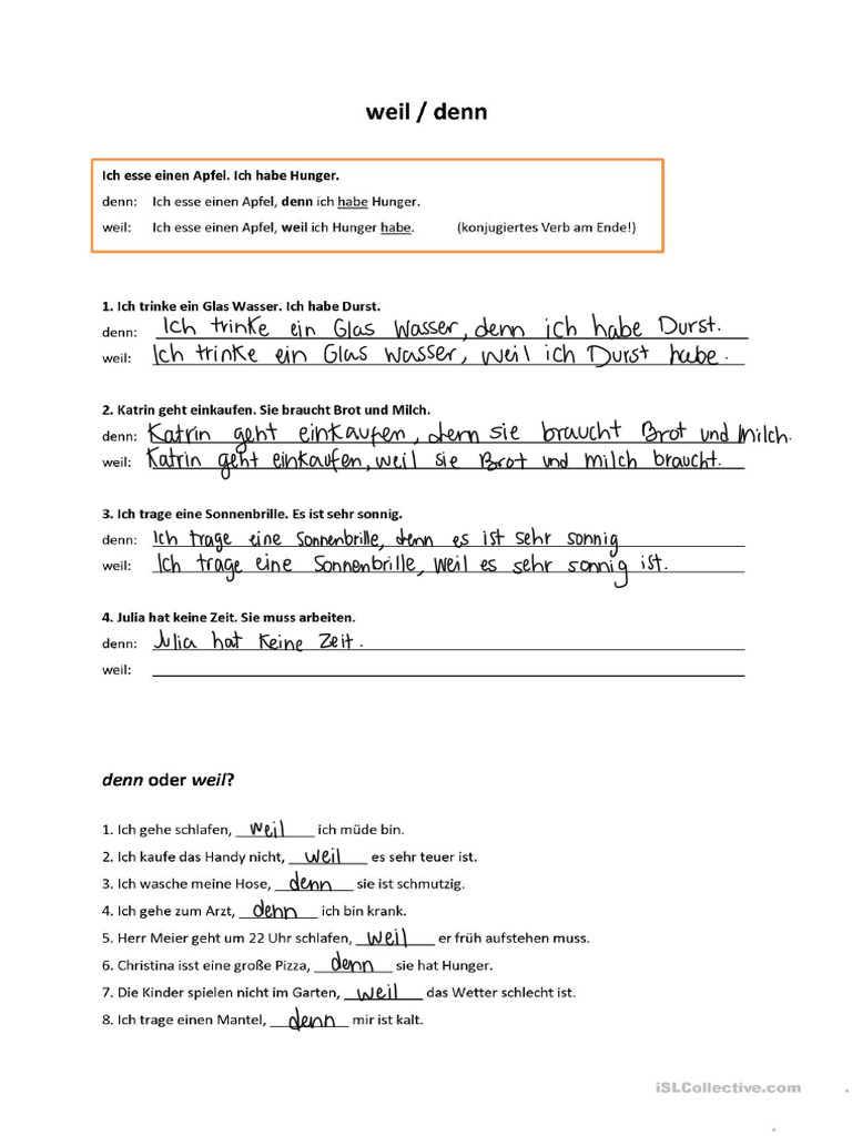 Konnektoren 'weil' und 'denn' | PDF