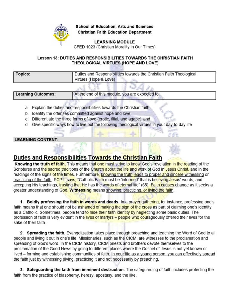 Lesson-13-CFED-1023 | PDF | Faith | Love