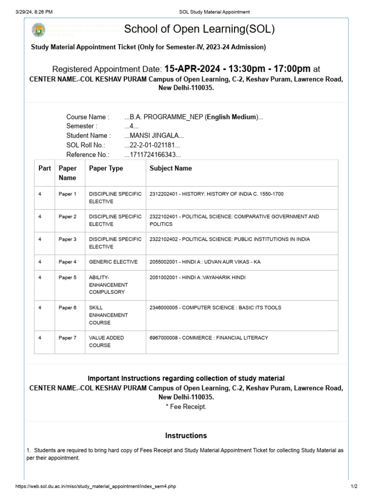 SOL Study Material Appointment | PDF | Science & Mathematics