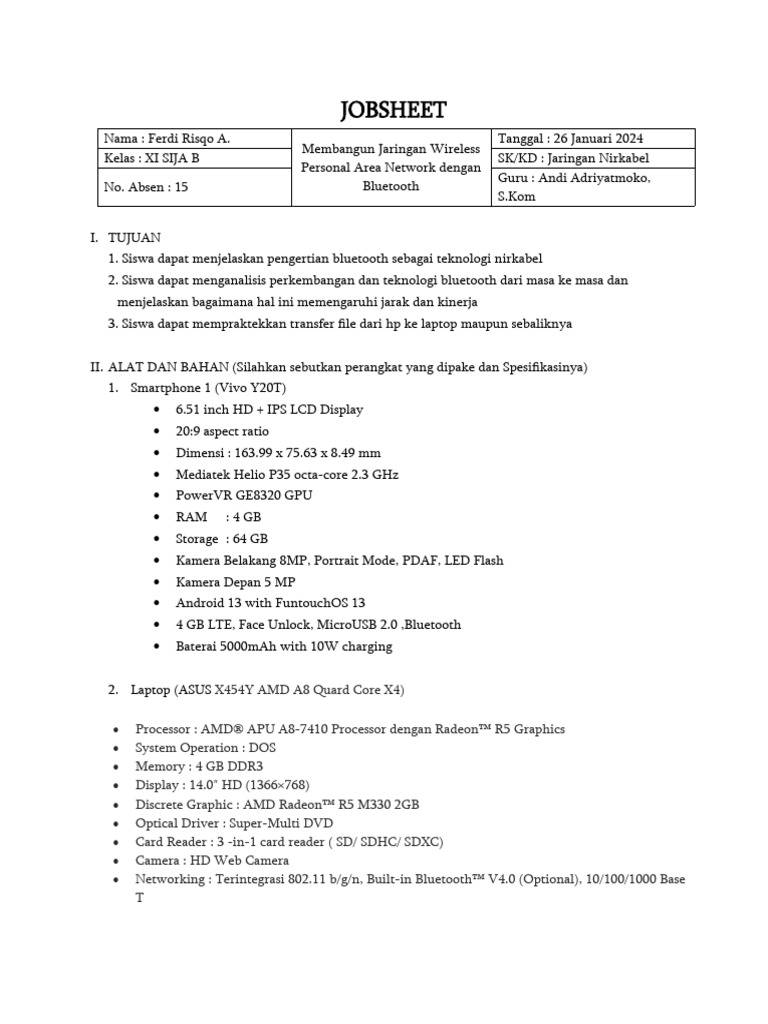 Jobsheet WPAN (Bluetooth) | PDF | Seni | Komputer