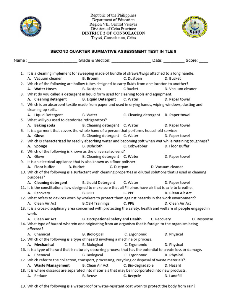 2ND PERIODICAL TEST-answer Key | Download Free PDF | Hazards | Recycling