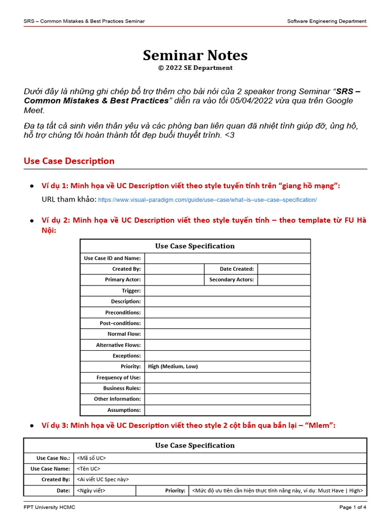 22.0405.SRS Seminar Notes Use Case Description | PDF