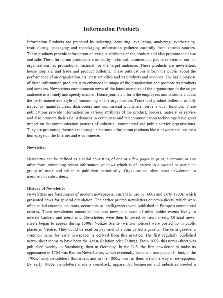 Overview of Information Products and Newsletters | PDF | Newspapers ...