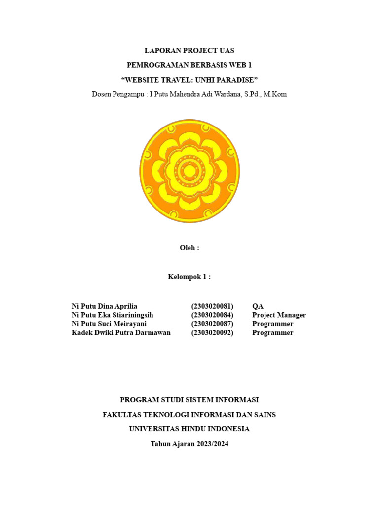 Kelompok 1 - Laporan Project Uas (UNHI Paradise) | PDF