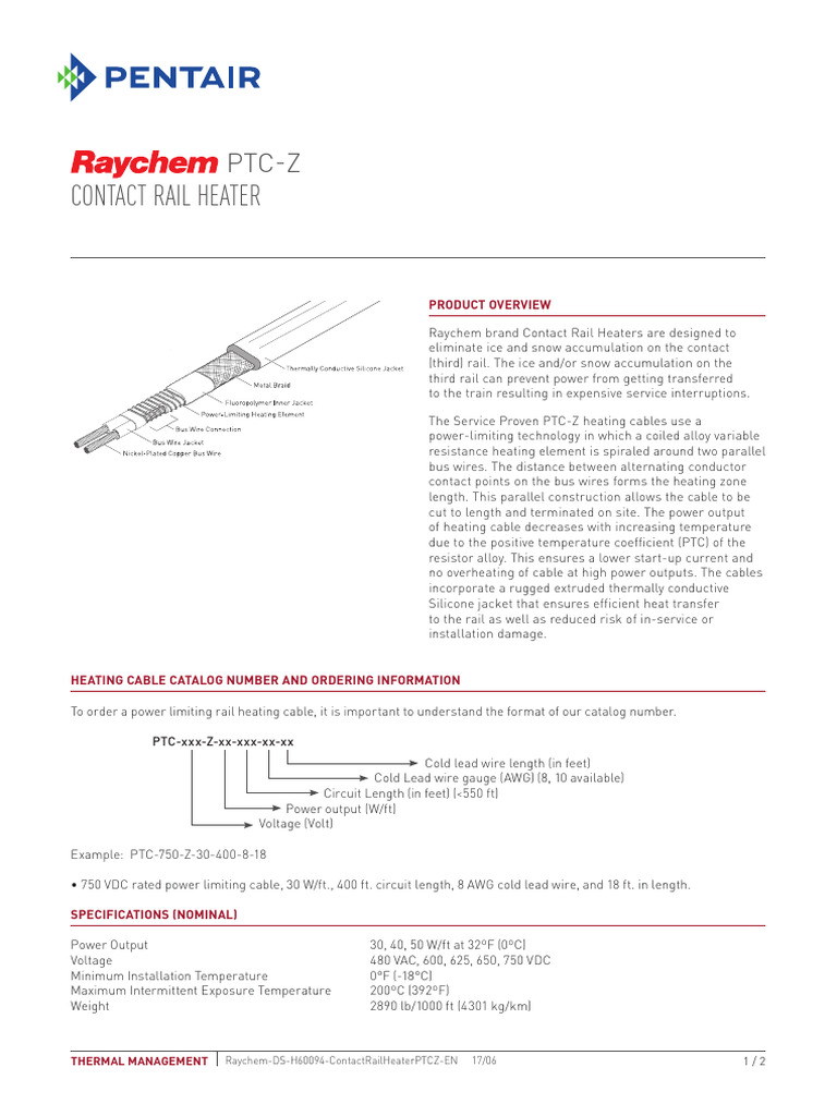Raychem Contact Rail Heater Data Sheet | PDF | Thermodynamics ...