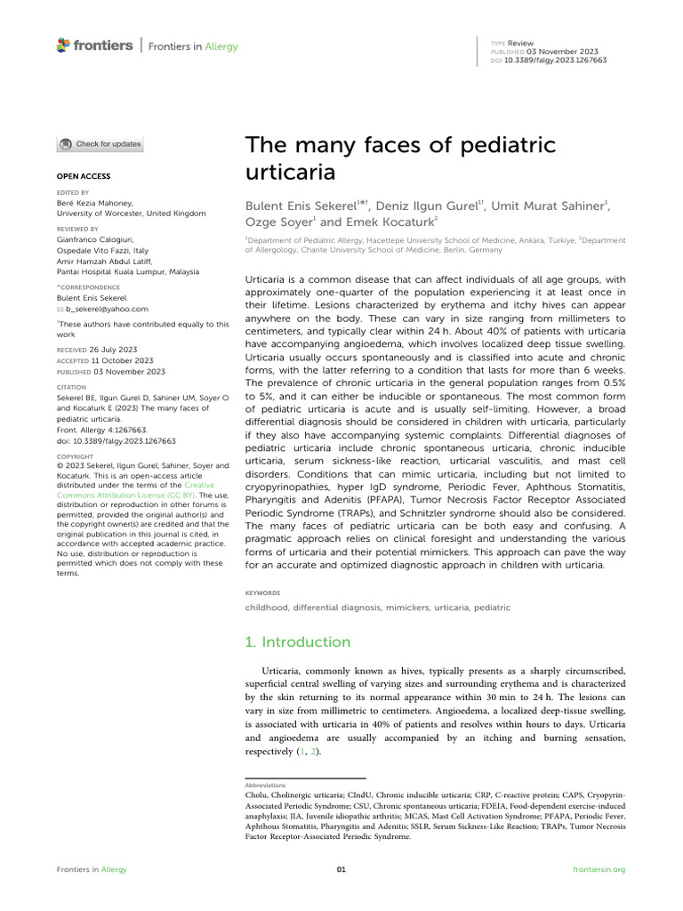 The Many Faces of Pediatric Urticaria Sekerel 2023 | PDF | Clinical ...