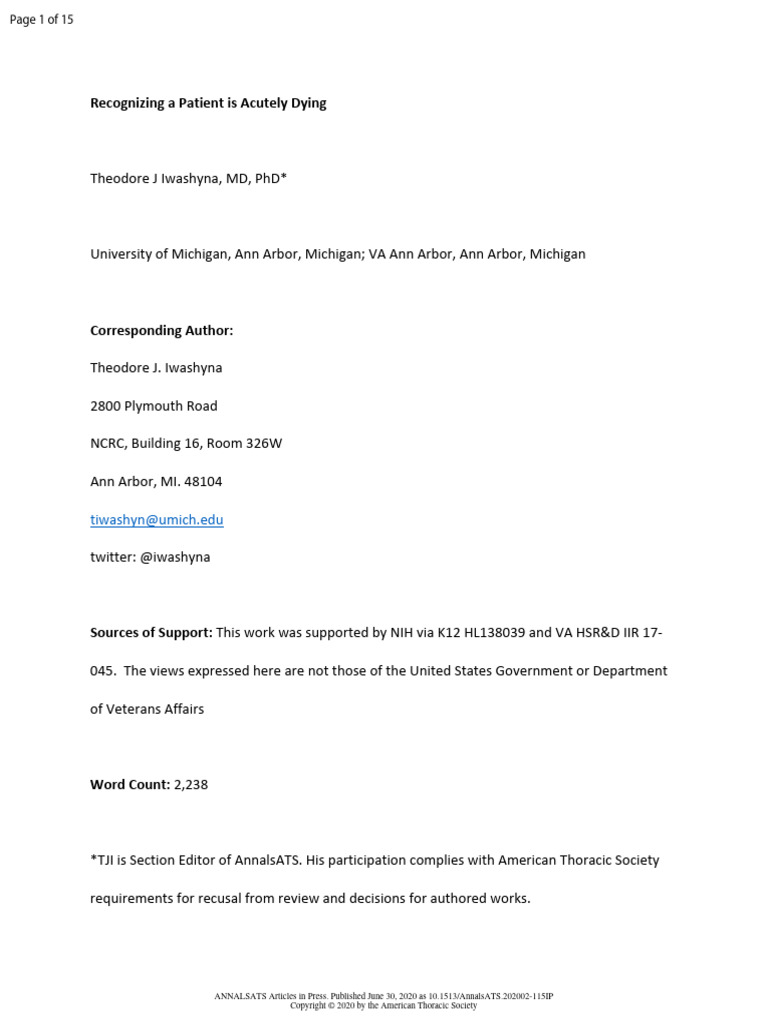 10 1513@AnnalsATS 202002-115IP | PDF | Palliative Care | Patient
