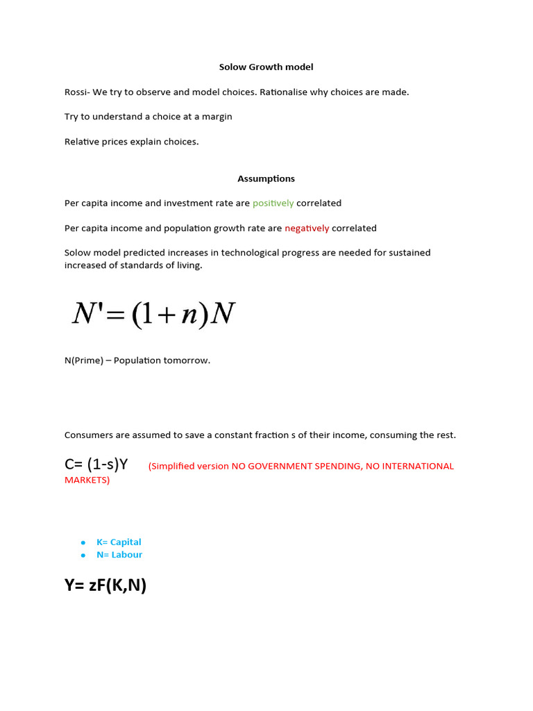 Solow Model (1st Lecture Notes) | PDF