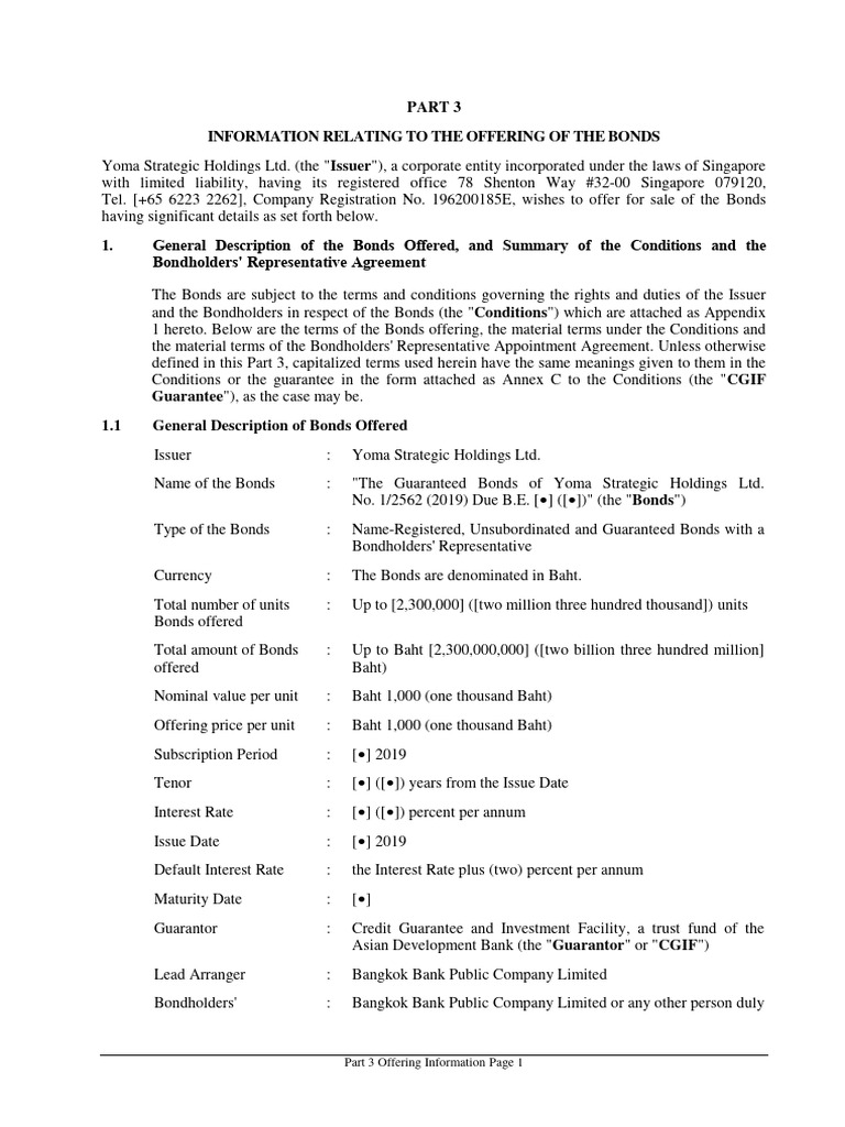 Yoma Strategic Holdings Bond Offering Details | PDF | Bonds (Finance ...