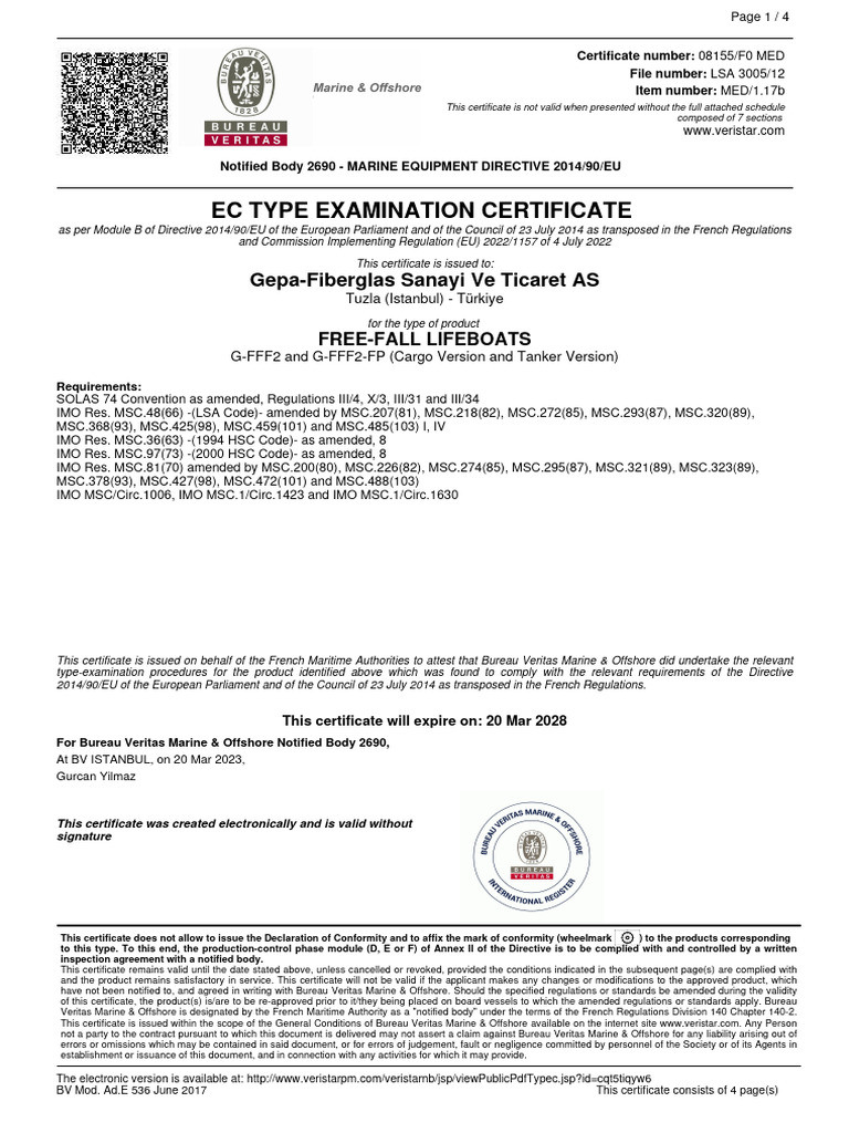 BV G-FFF2 G-FFF2-FP EC Type Examination Certificate | PDF | Fiberglass | Directive (European Union)