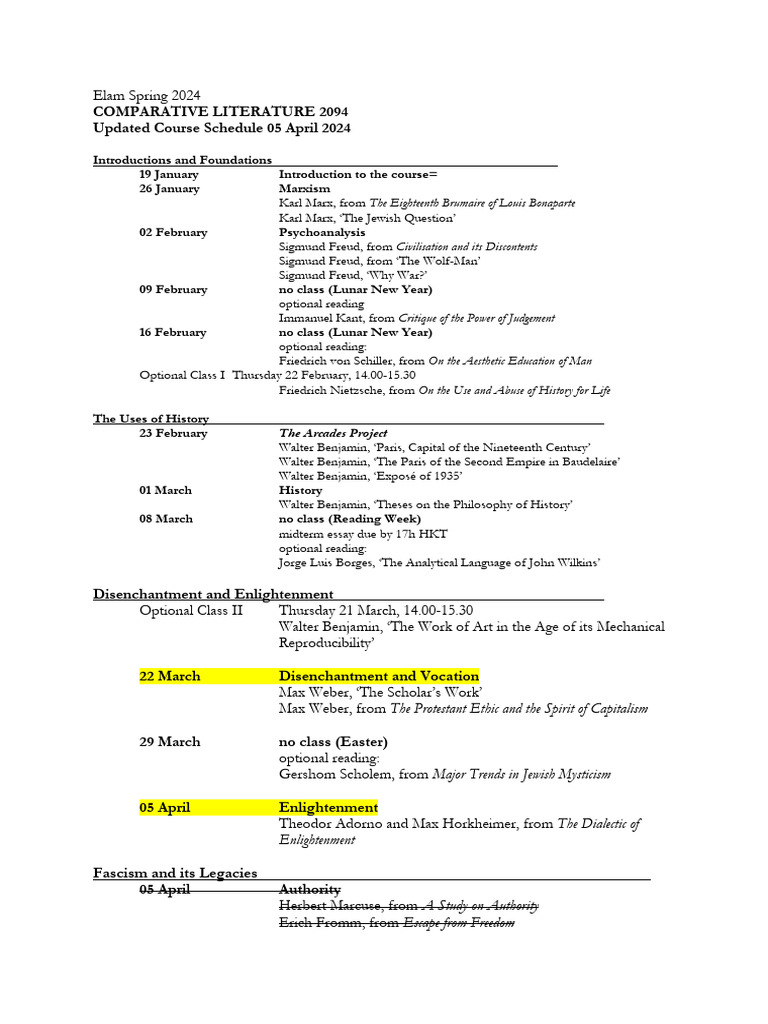 S24-Elam 2094 Updated Schedule 05apr | PDF | Theodor W. Adorno | Hannah ...