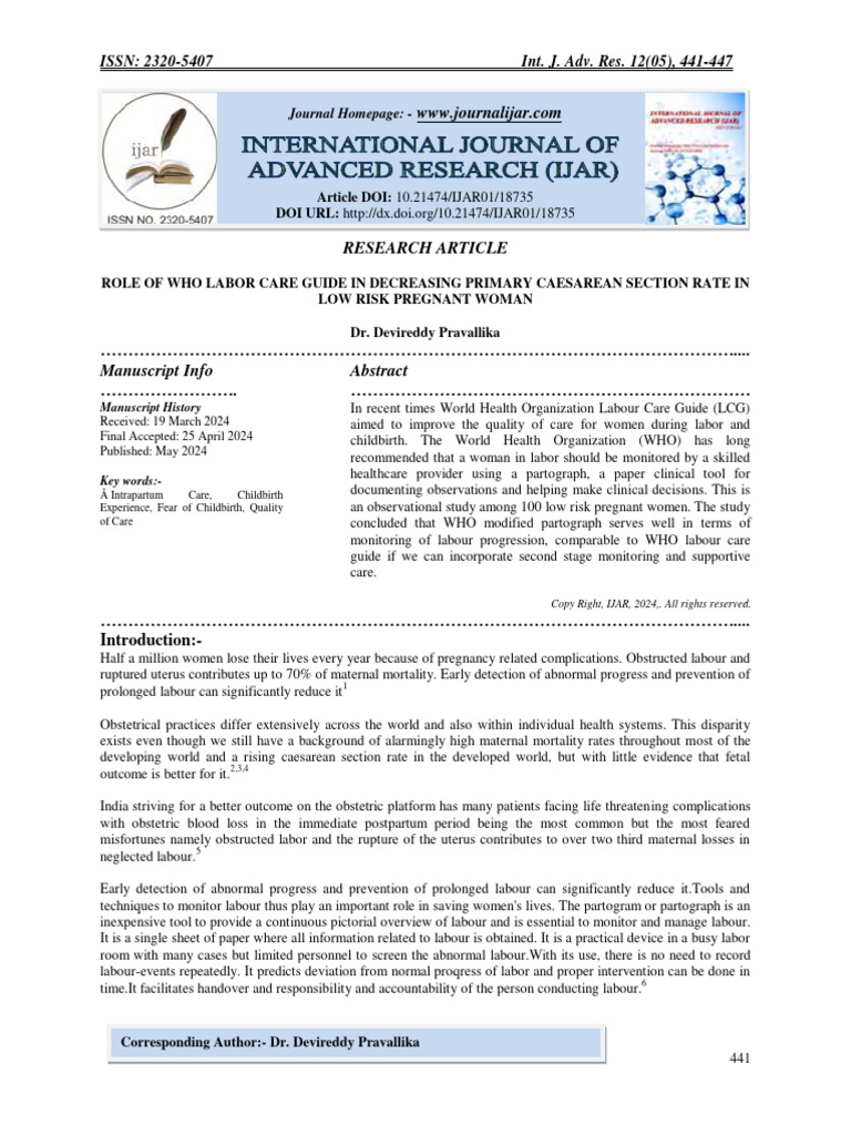 ROLE OF WHO LABOR CARE GUIDE IN DECREASING PRIMARY CAESAREAN SECTION ...