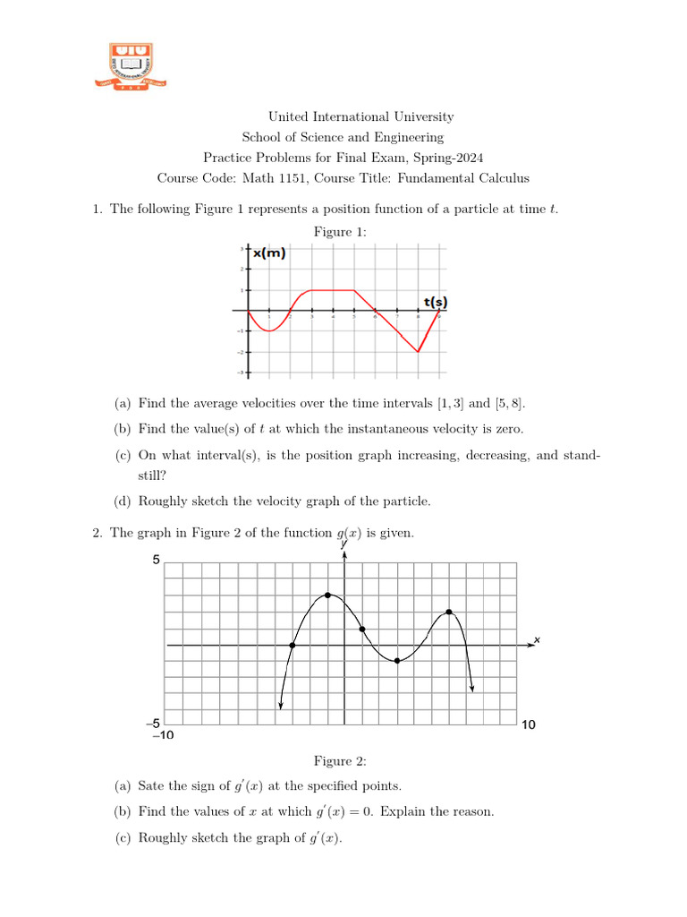 Math 1151 Practice Problems For Final Exam Spring 2024 | PDF | Tangent ...