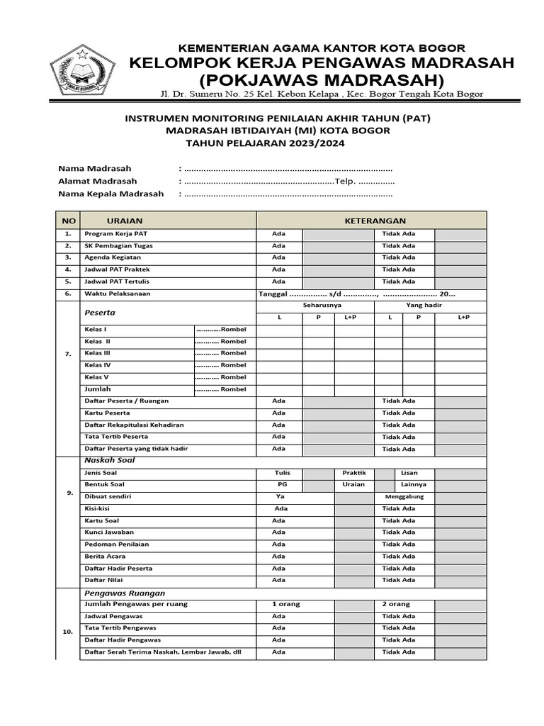 Instrumen Monev Pat Mi 2024 | PDF