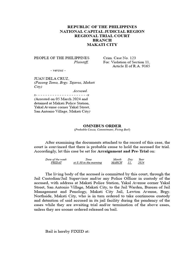 OMNIBUS ORDERS | PDF | Bail | Arrest