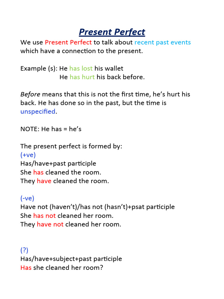 English Vocabulary (Present Perfect) | PDF | Language Arts & Discipline ...