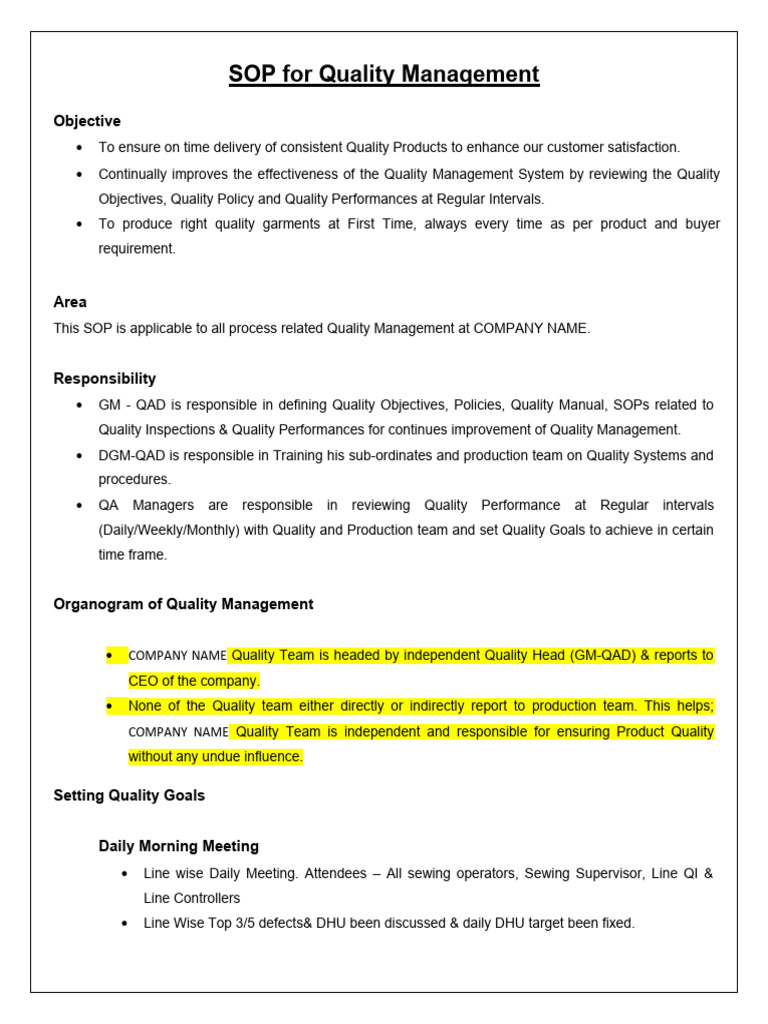 1.SOP Quality Management | PDF | Quality Management | Production And Manufacturing