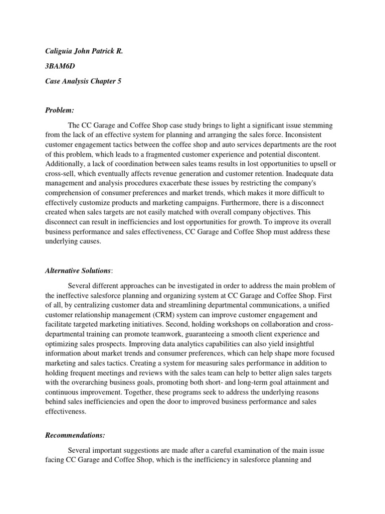 Case Analysis Chp5 Caliguia | PDF | Sales | Customer Relationship Management
