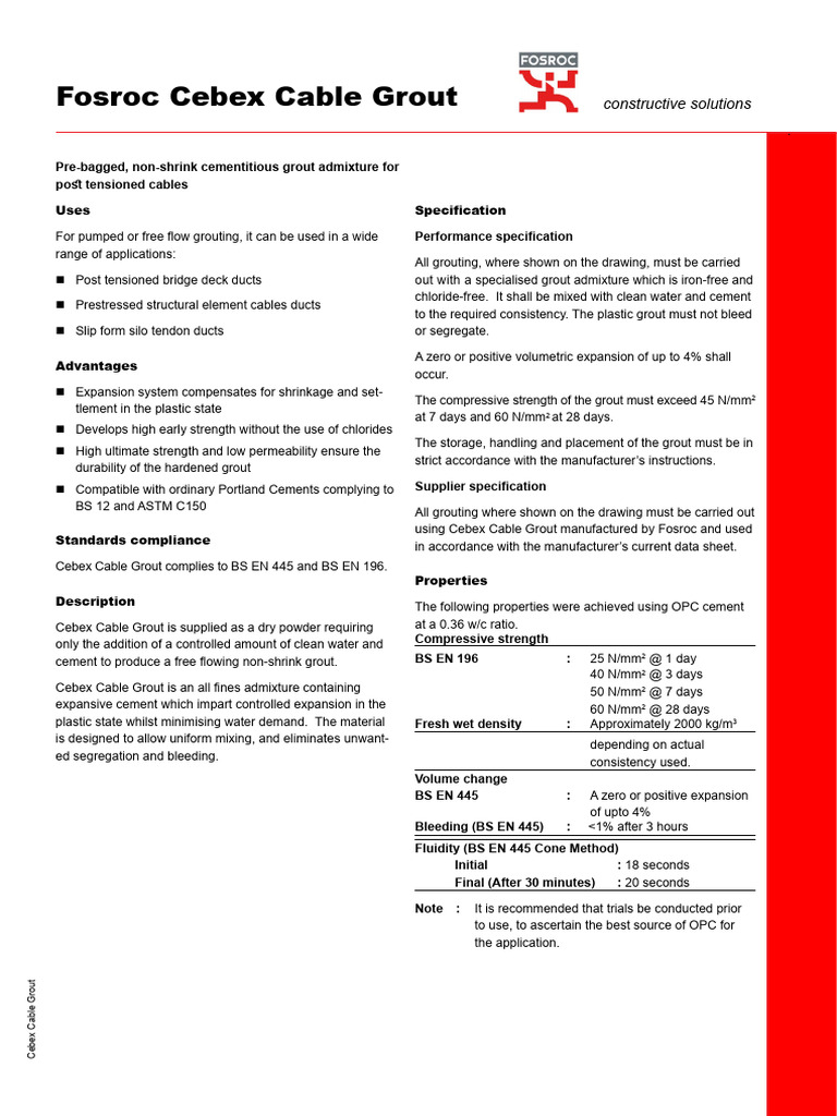 Cebex Cable Grout | PDF | Concrete | Prestressed Concrete