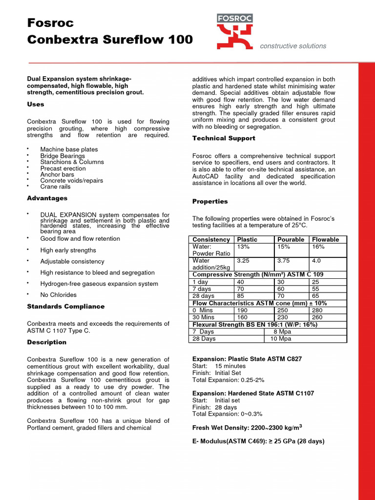 Conbextra Sureflow 100 | PDF | Concrete | Cement