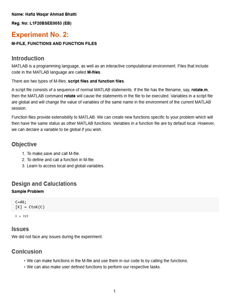 Experiment 2 | PDF | Matlab | Computer File