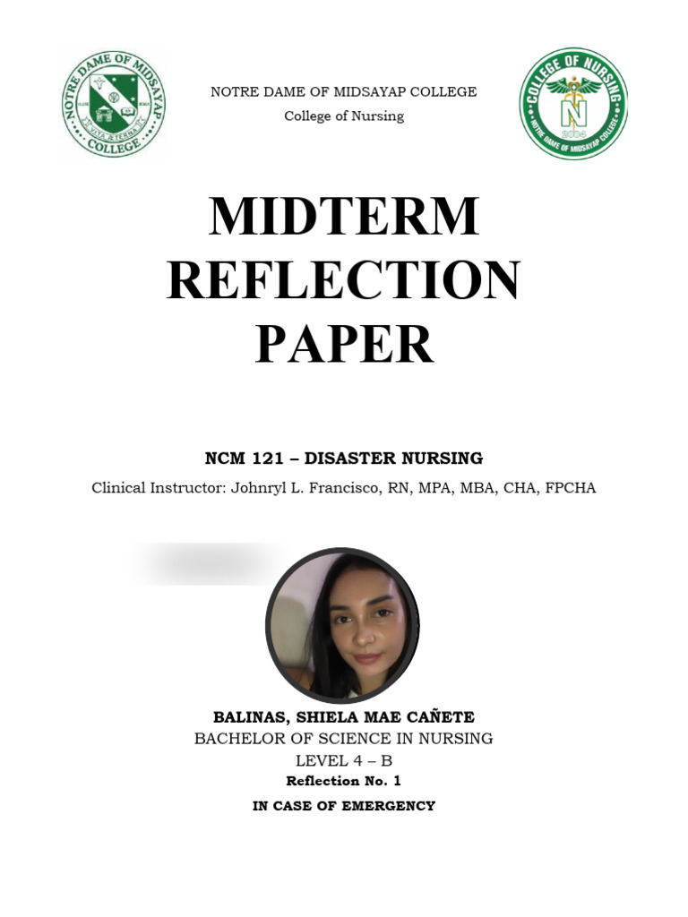 Midterm Reflection Paper | PDF | Nursing | Emergency Department