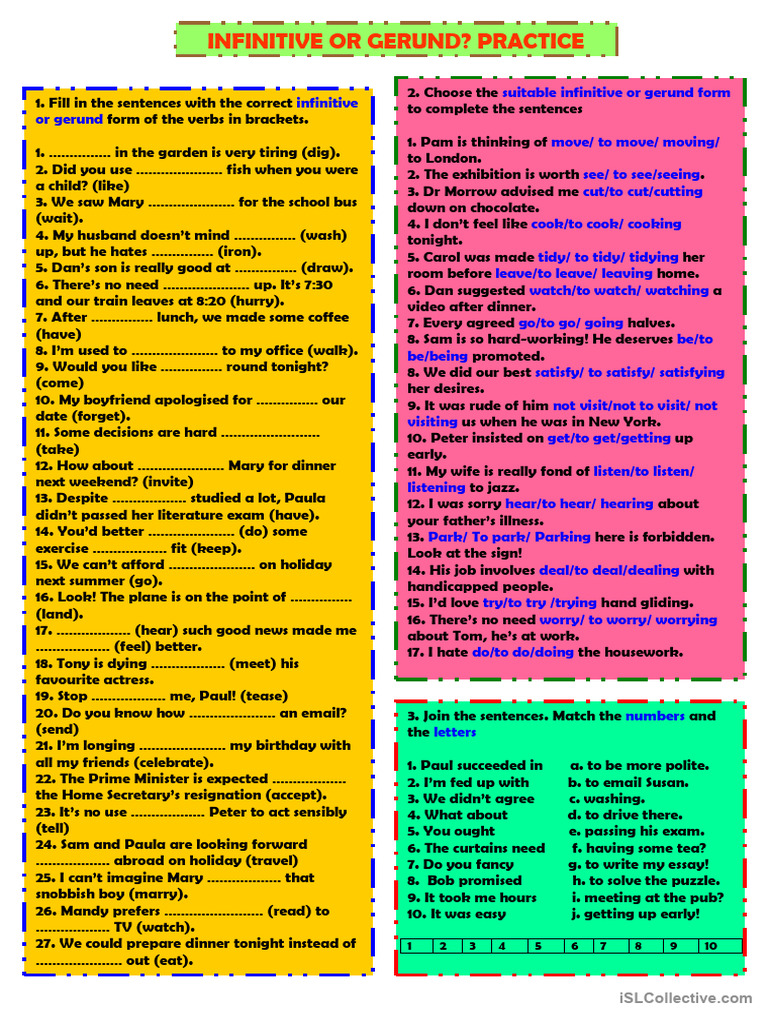 Infinitive and Gerund Practice | PDF