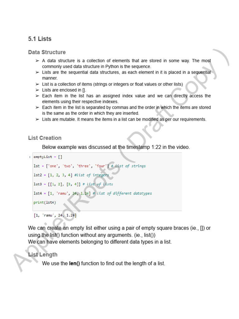 5.1 - 5.6 Inbuilt Data Structures | PDF | String (Computer Science) | Parameter (Computer ...