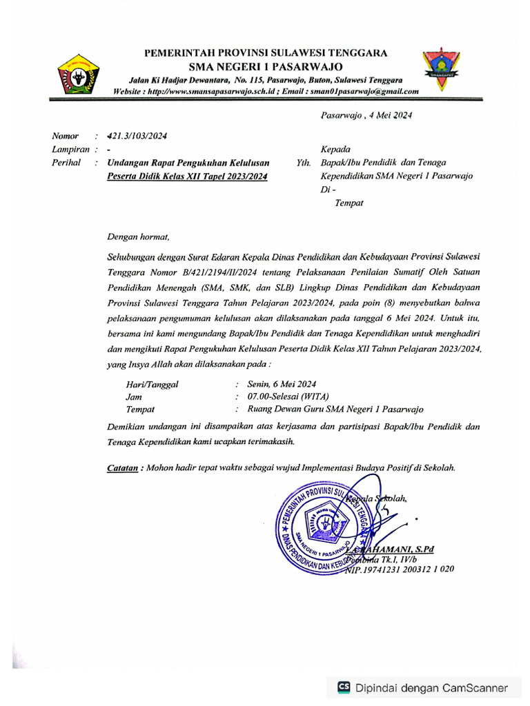 Surat Undangan Pengukuhan Kelulusan PD XII Tapel 2023-2024 | PDF Surat Undangan Pengukuhan Kelulusan PD XII Tapel 2023-2024 | PDF