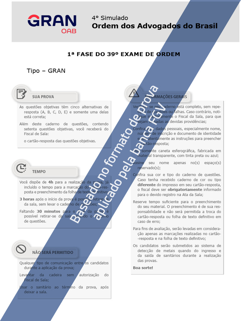 Instruções para o 4º Simulado OAB | PDF | Advogado | Constituição