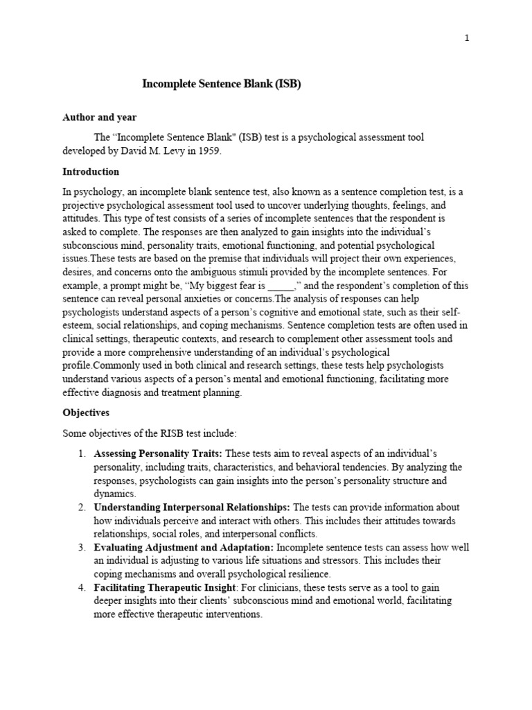Incomplete Sentence Blank Test Overview | PDF | Psychology | Attitude ...