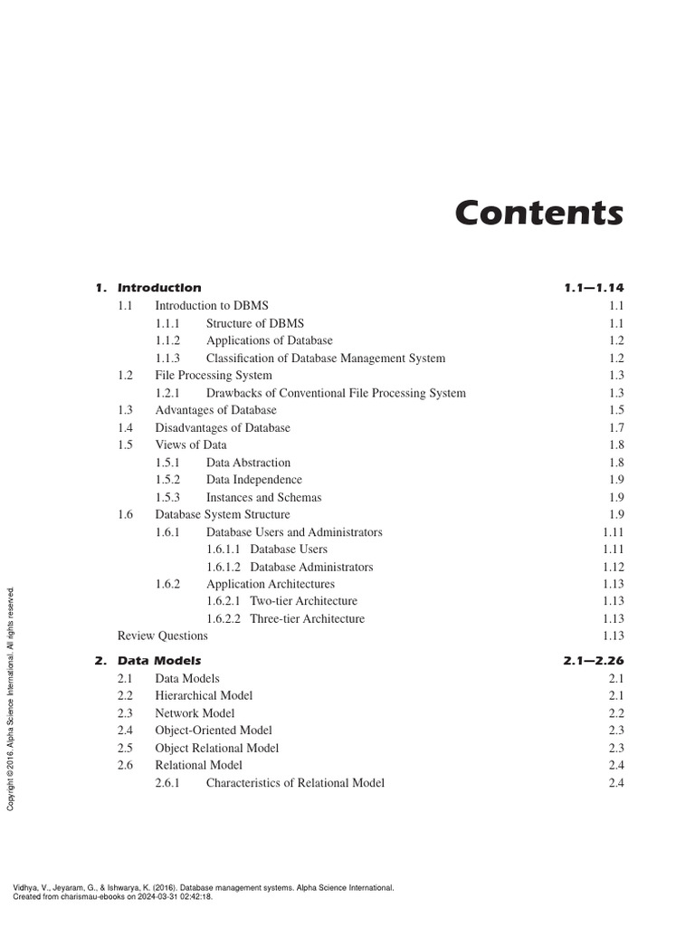Database Management Systems Contents Download Free Pdf