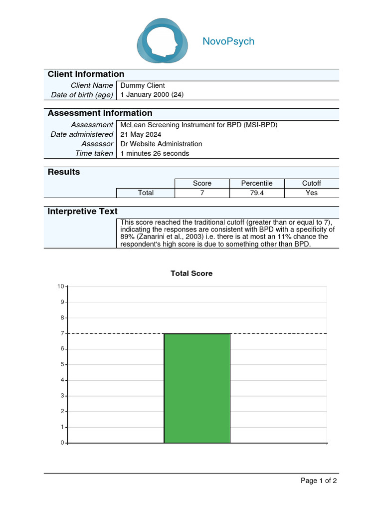 Dummy Client MSI-BPD 2024-05-21 | PDF | Borderline Personality Disorder ...