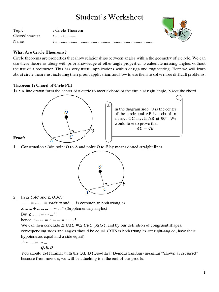 2 - SW - 1 - Circle Theorem | PDF | Circle | Perpendicular