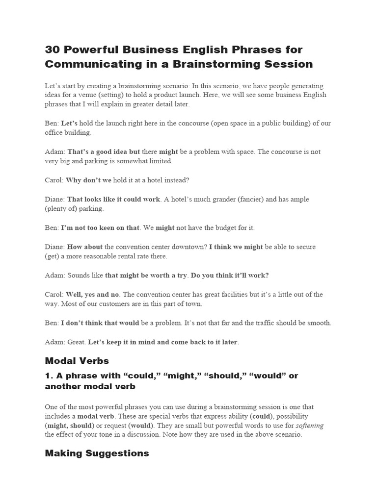 Business English Phrases for Brainstorming | PDF | Adjective | Verb