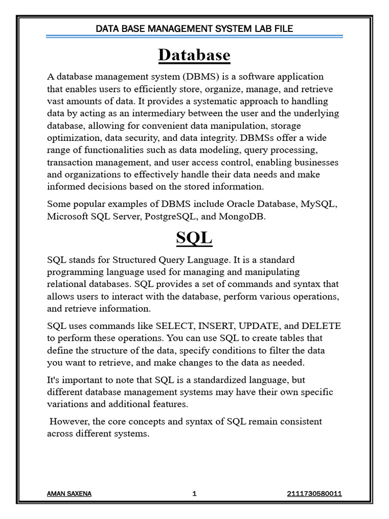 Data Base Management System Lab4 Pdf Databases Sql