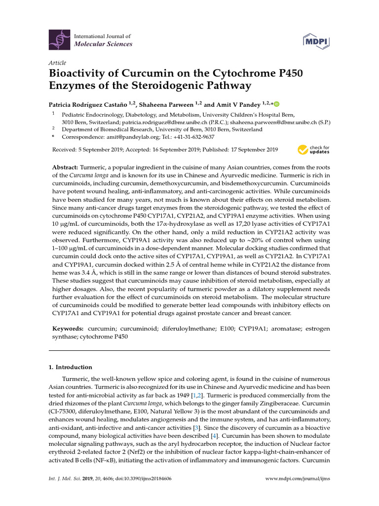 Bioactivity of Curcumin On The Cytochrome P450 Enzymes of The Steroidogenic Pathway | PDF ...