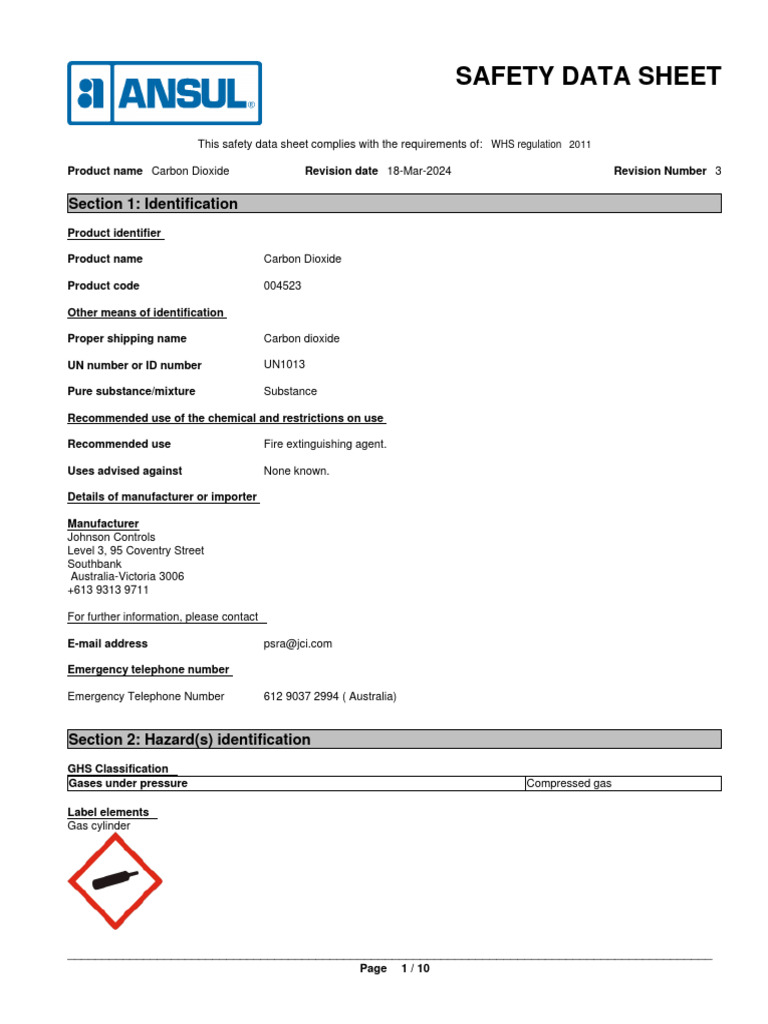 Carbon Dioxide-Ansul-2024 | PDF | Toxicity | Personal Protective Equipment