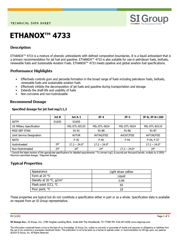 Ethanox 4733 TDS | PDF | Jet Fuel | Fuels