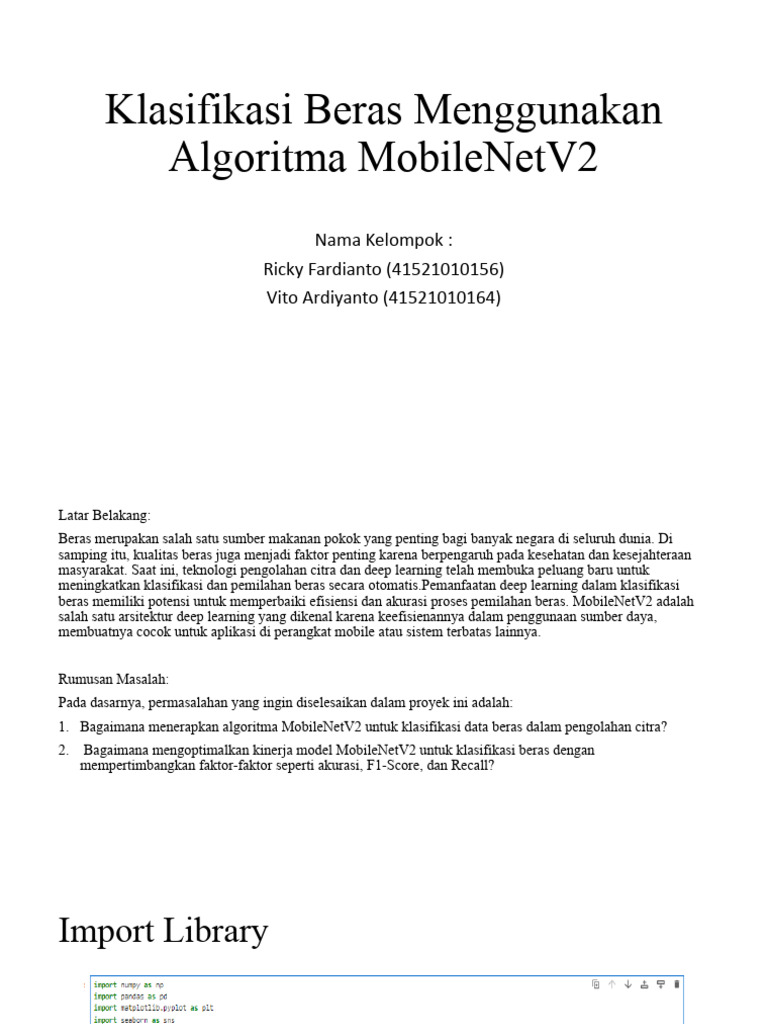 Klasifikasi Beras Menggunakan Algoritma MobileNetV2 | PDF | Komputer