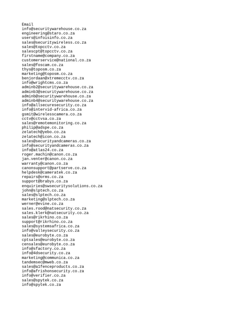 Email - Za - (Security and Surveillance Systems) | PDF | Computers