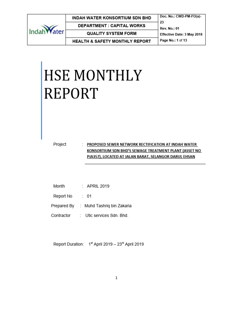 Health & Safety Monthly Report - April 2019 | PDF | Occupational Safety ...
