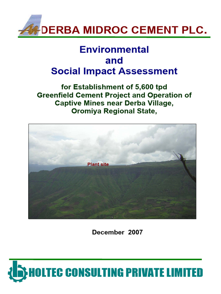 ESIA for Derba Cement Project, Ethiopia | PDF | Environmental Impact ...