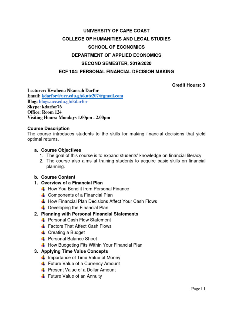 ECF 104-Personal Financial Decision Making Course Outline | PDF ...