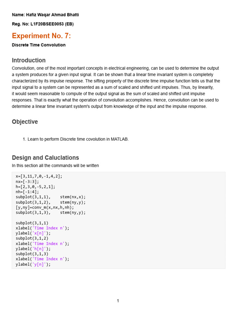Experiment-7 | PDF | Convolution | Applied Mathematics
