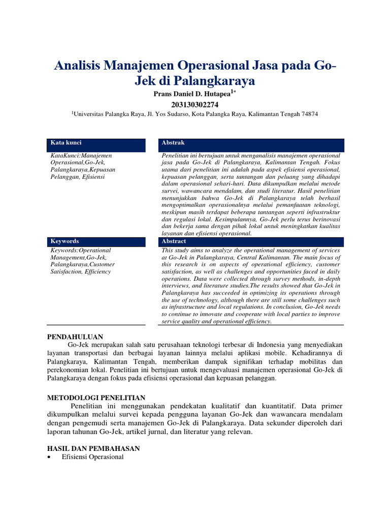 Analisis Manajemen Operasional Jasa Pada Go-Jek Di Palangkaraya | PDF | Karier & Perkembangan ...