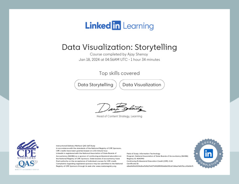 CertificateOfCompletion - Data Visualization Storytelling | PDF | Computers